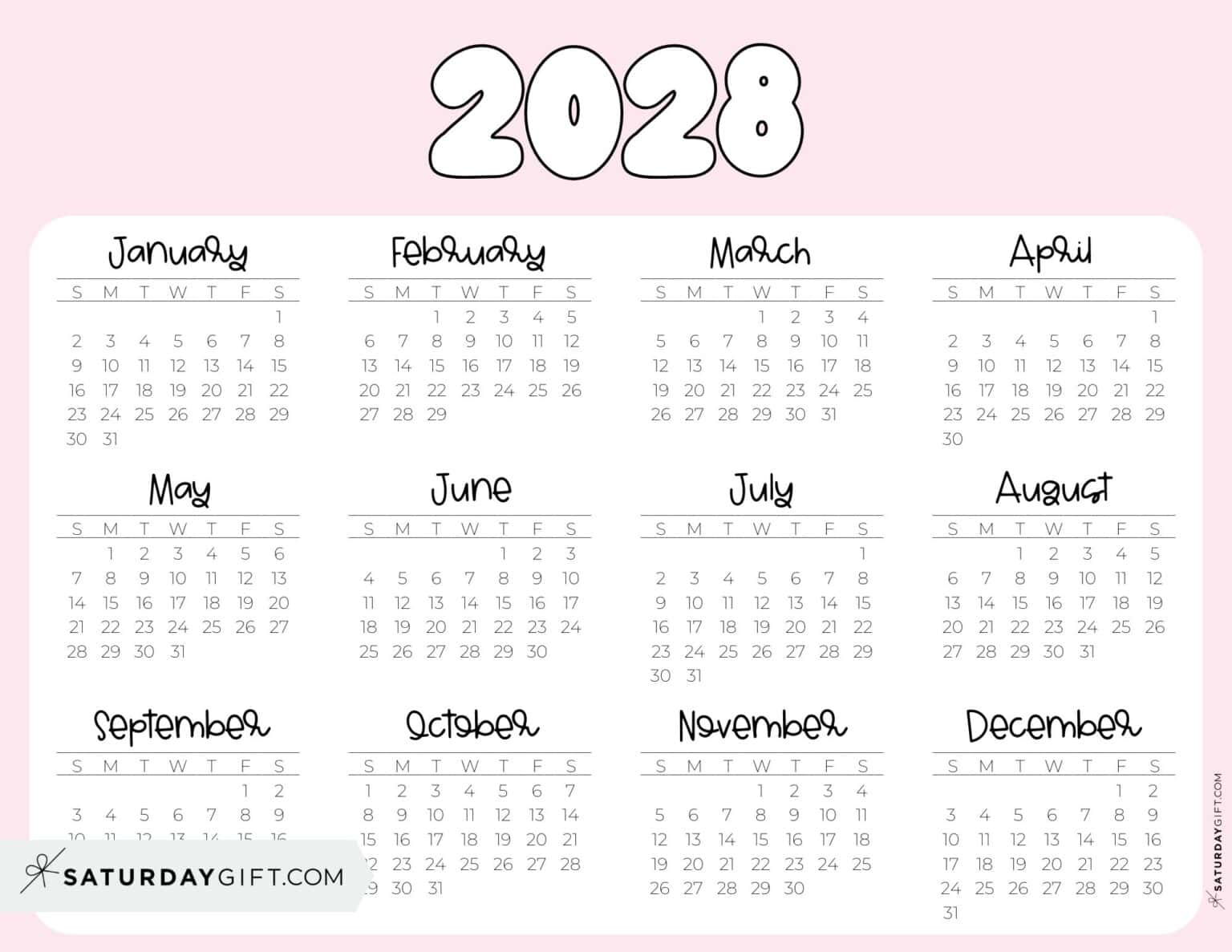 2028 Yearly Calendars - 35 Aesthetic Free Printables