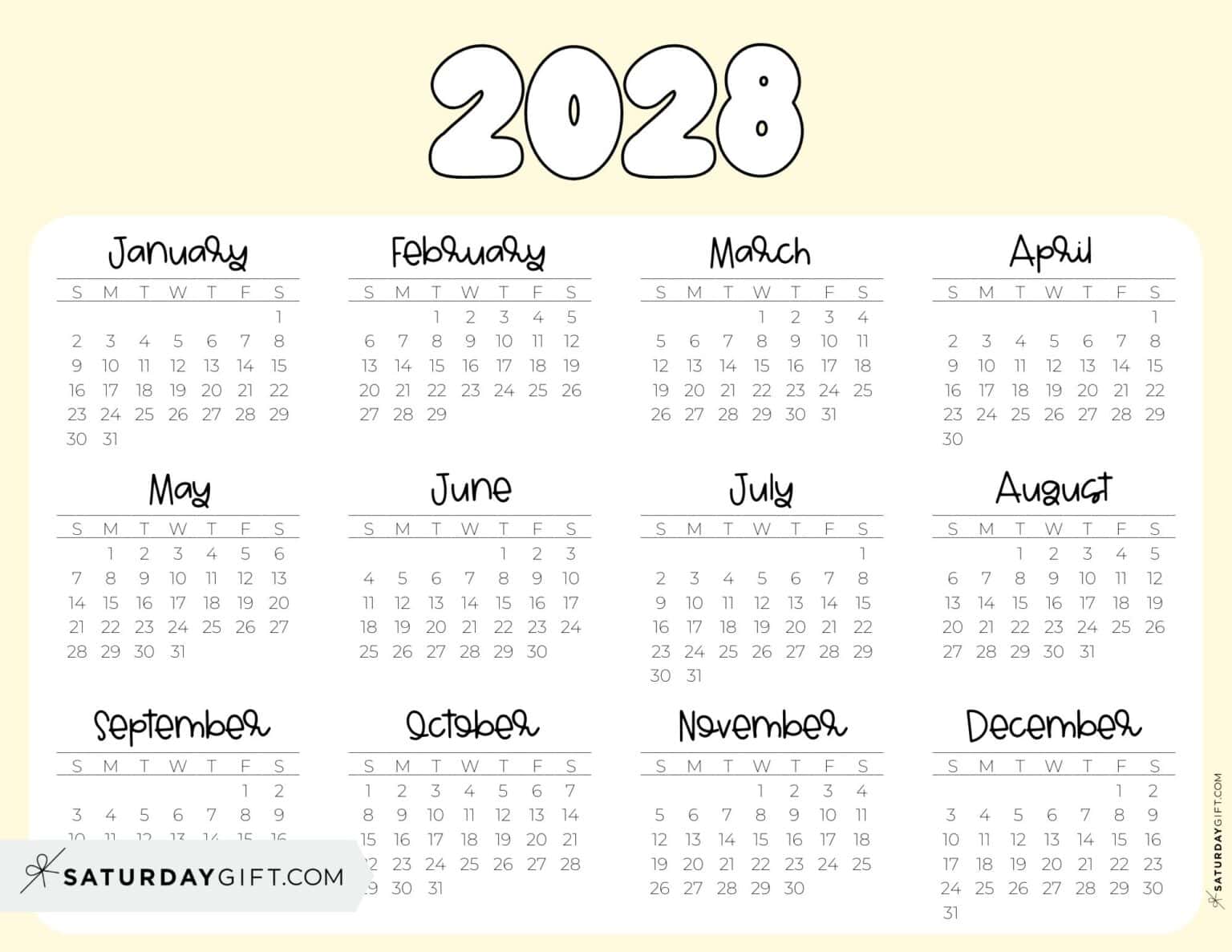2028 Yearly Calendars - 35 Aesthetic Free Printables