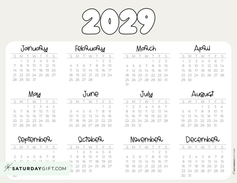 2029 Yearly Calendars - 35 Aesthetic Free Printables