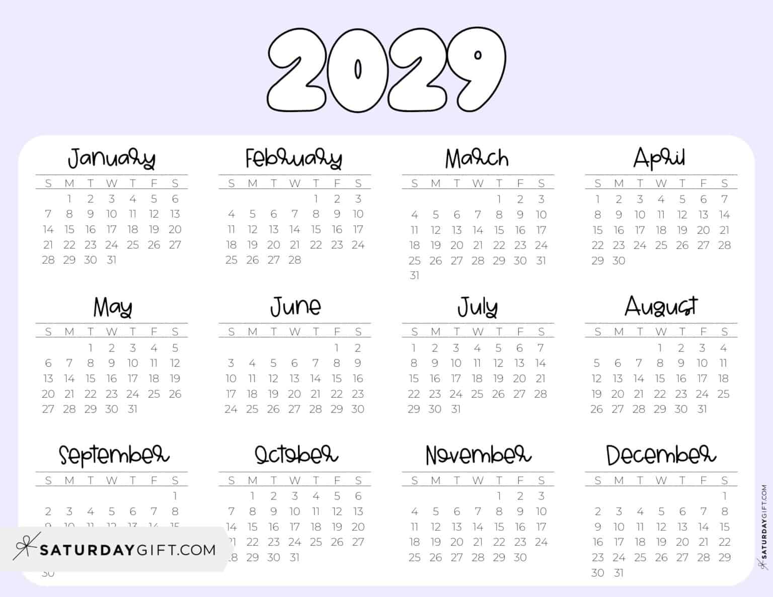 2029 Yearly Calendars - 35 Aesthetic Free Printables