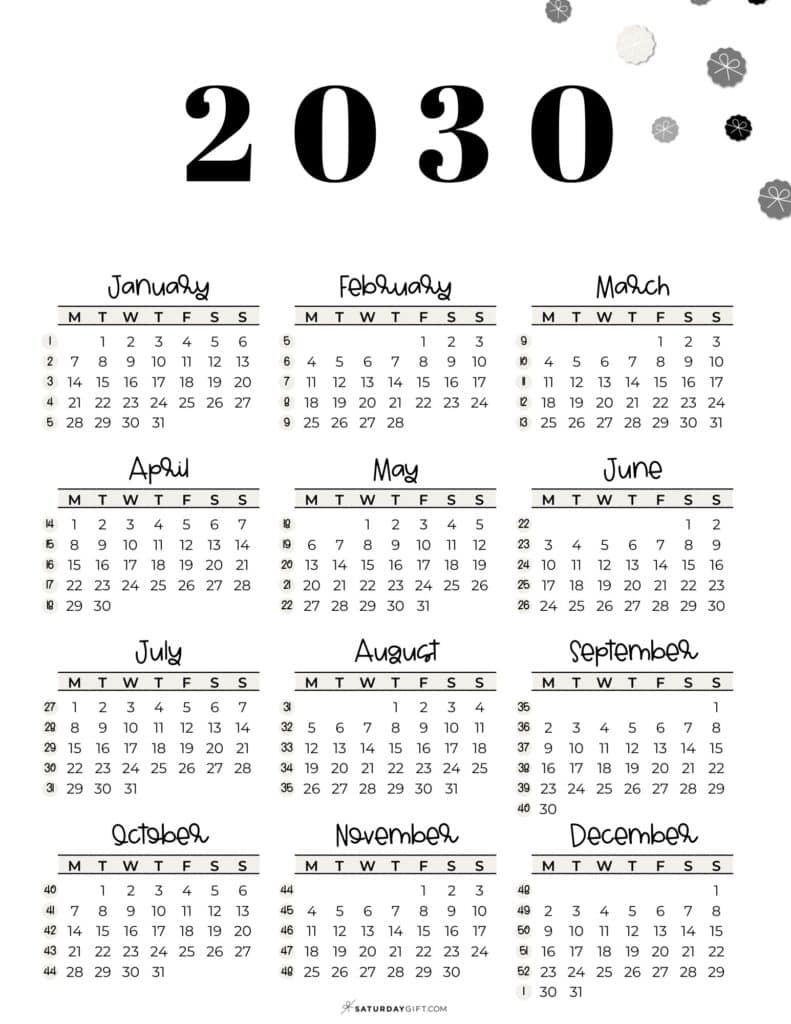 Day numbers for 2030 - What day is it?