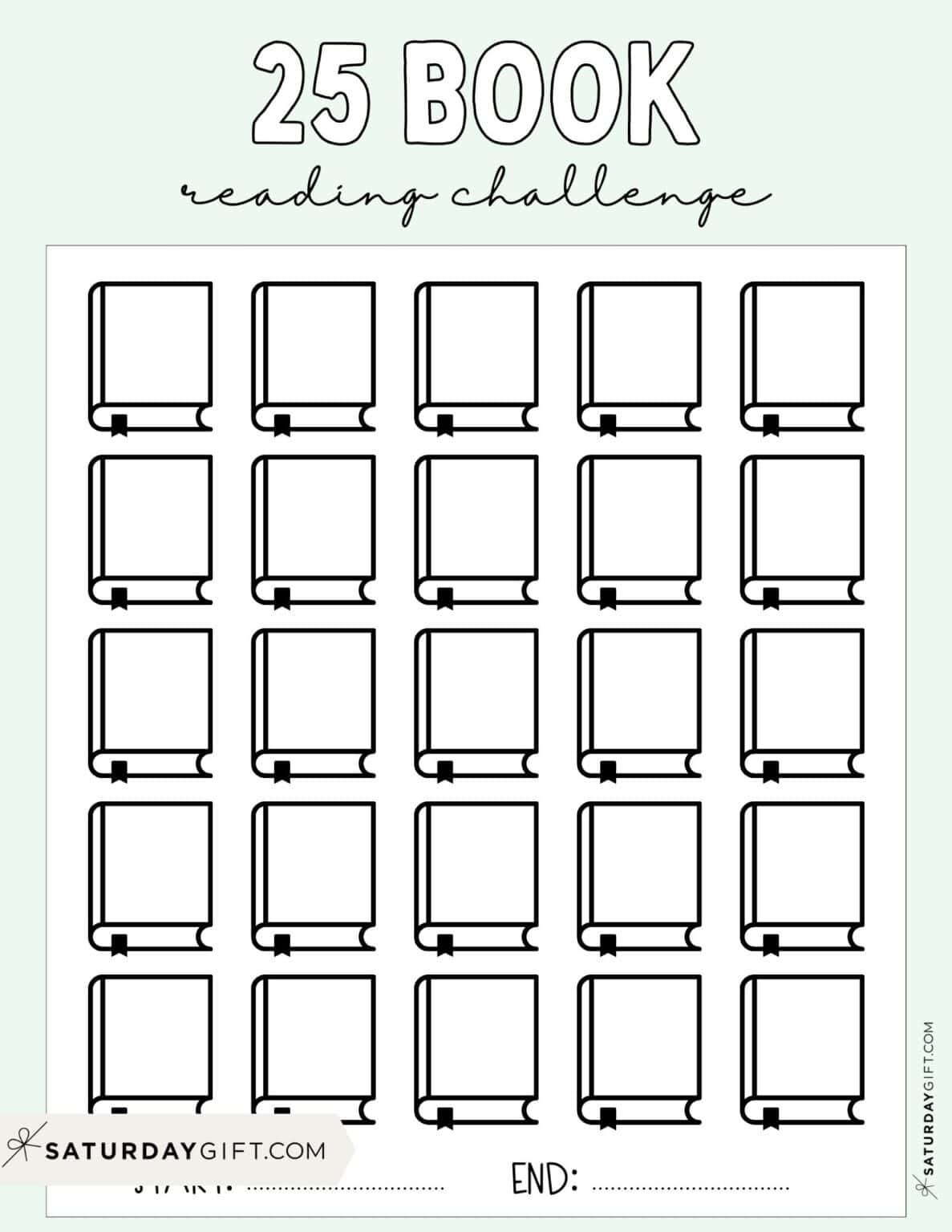 25 Book Challenge Template - 24 Free printables | SaturdayGift