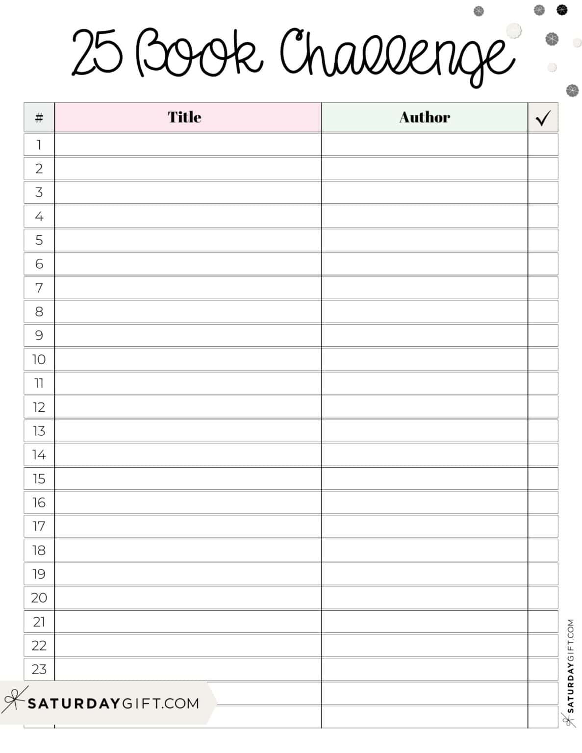 25 Book Challenge Template - 24 Free printables | SaturdayGift