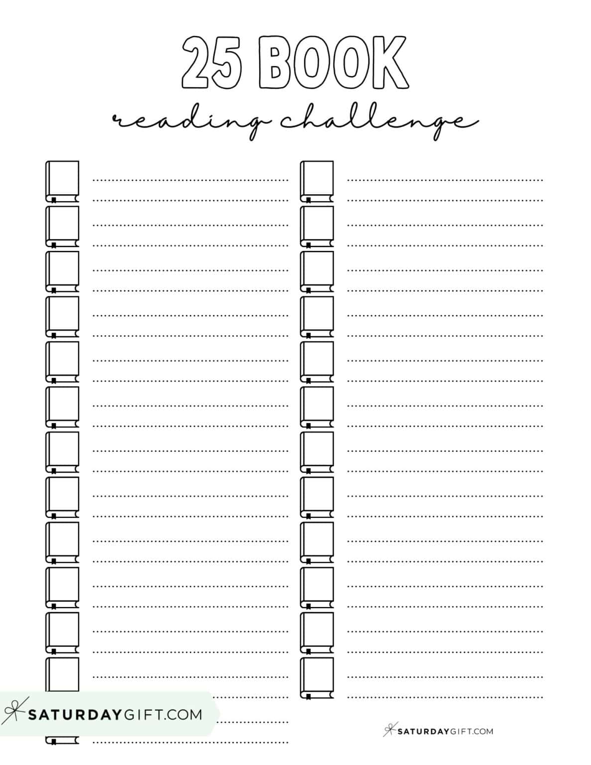 25 Book Challenge Template - 24 Free printables | SaturdayGift