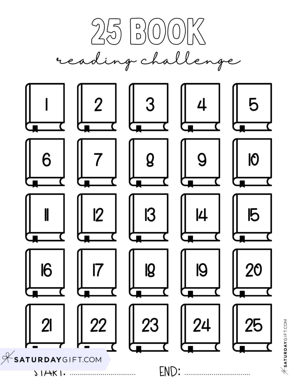 25 Book Challenge Template - 24 Free printables | SaturdayGift