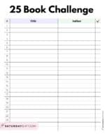 25 Book Challenge Template - 24 Free printables | SaturdayGift
