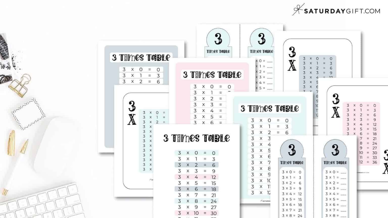 3 Times Table Chart - 15 Cute & Free Printables | SaturdayGift