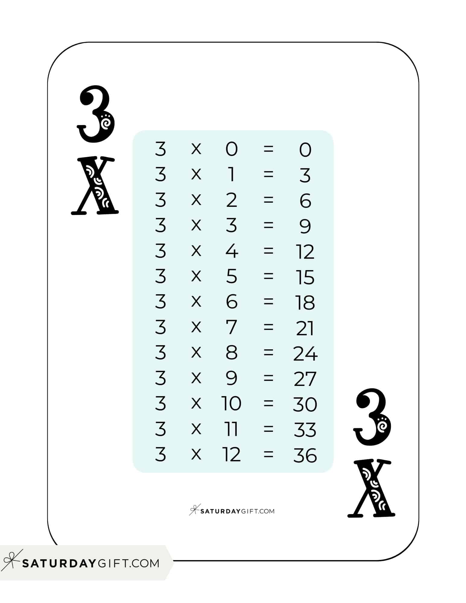 3 Times Table Chart - 15 Cute & Free Printables | SaturdayGift