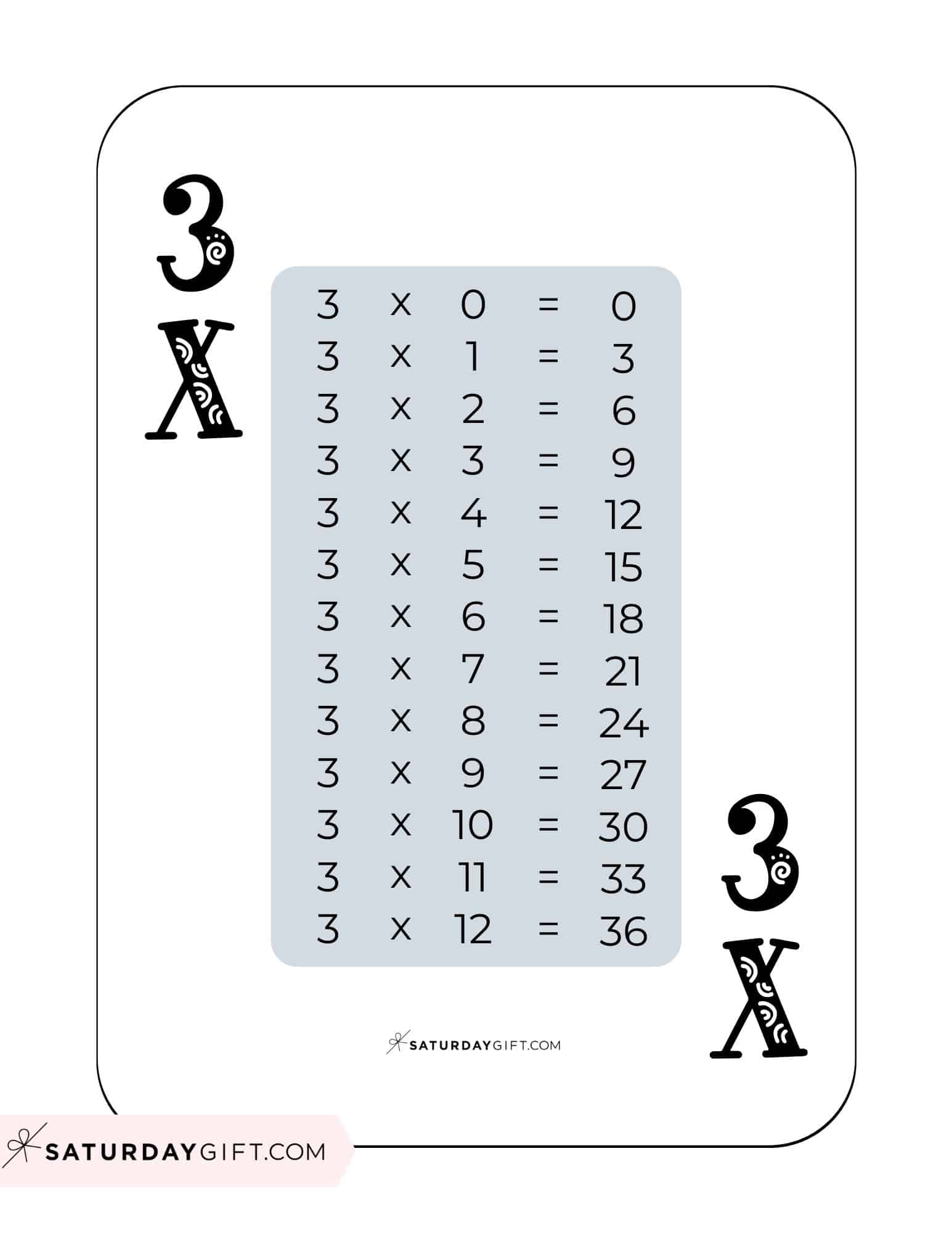 3 Times Table Chart - 15 Cute & Free Printables | SaturdayGift