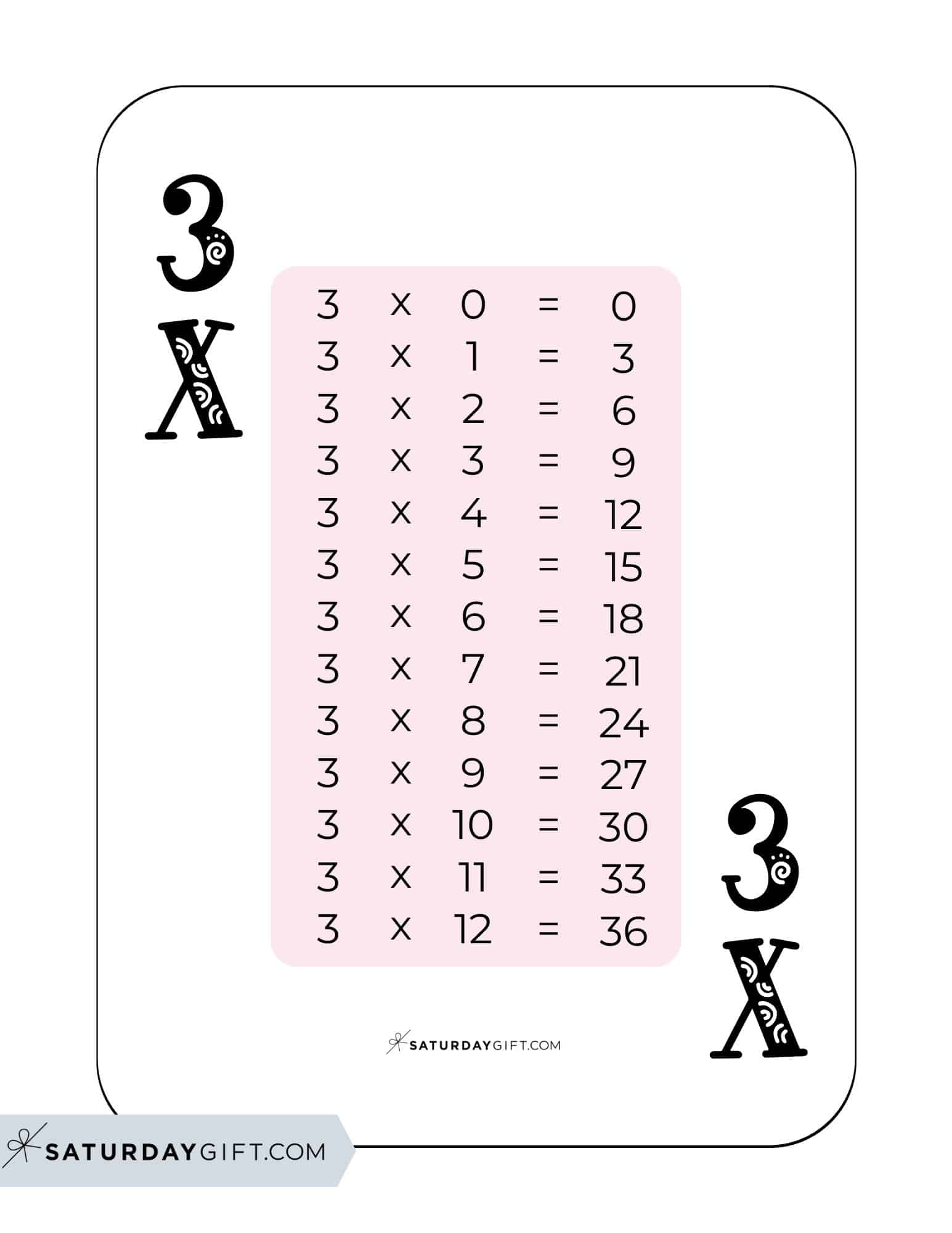 3 Times Table Chart - 15 Cute & Free Printables | SaturdayGift