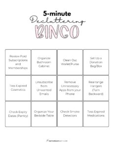 5-Minute Decluttering Bingo - 12 Things to Declutter Fast - SaturdayGift