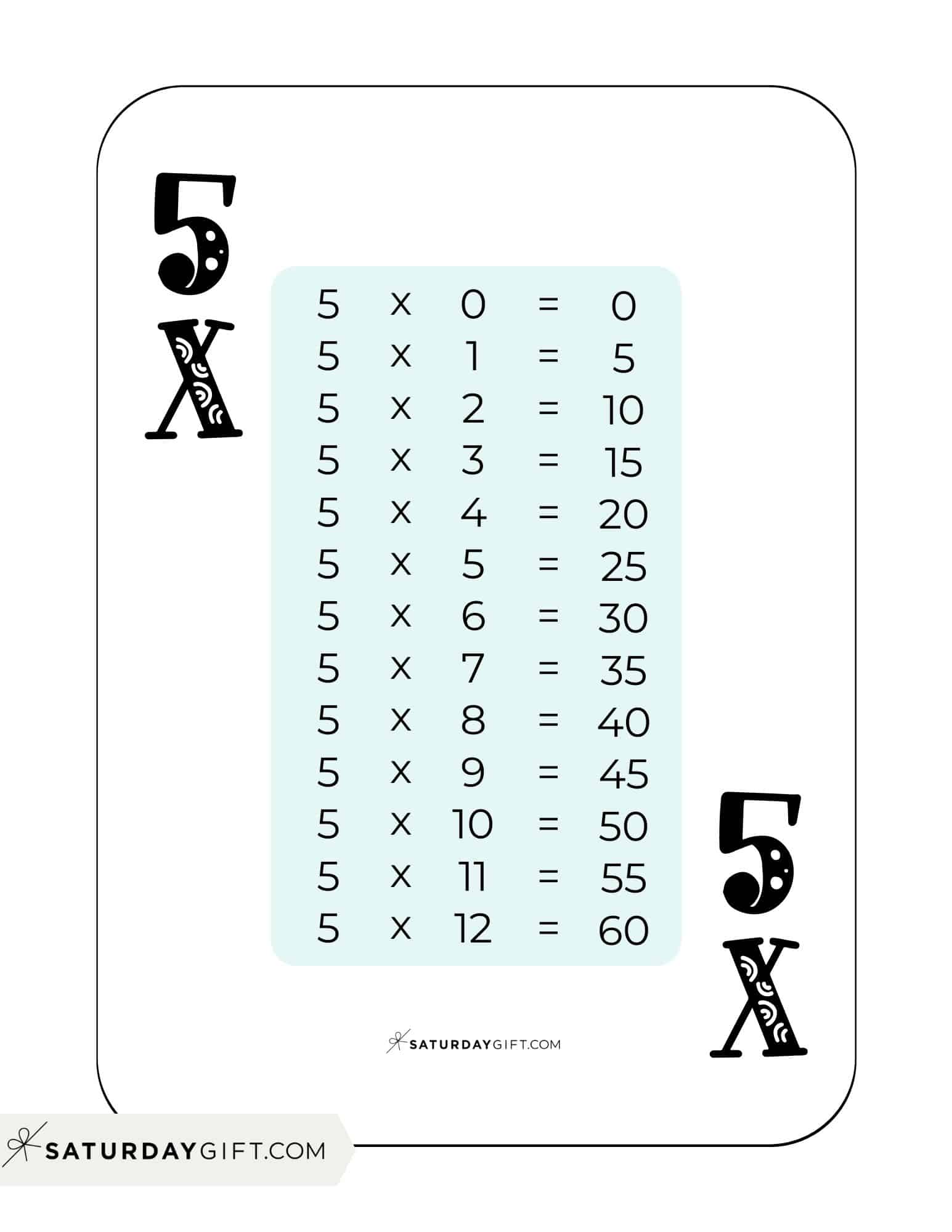 5 Times Table Chart - 17 Cute & Free Printables | SaturdayGift