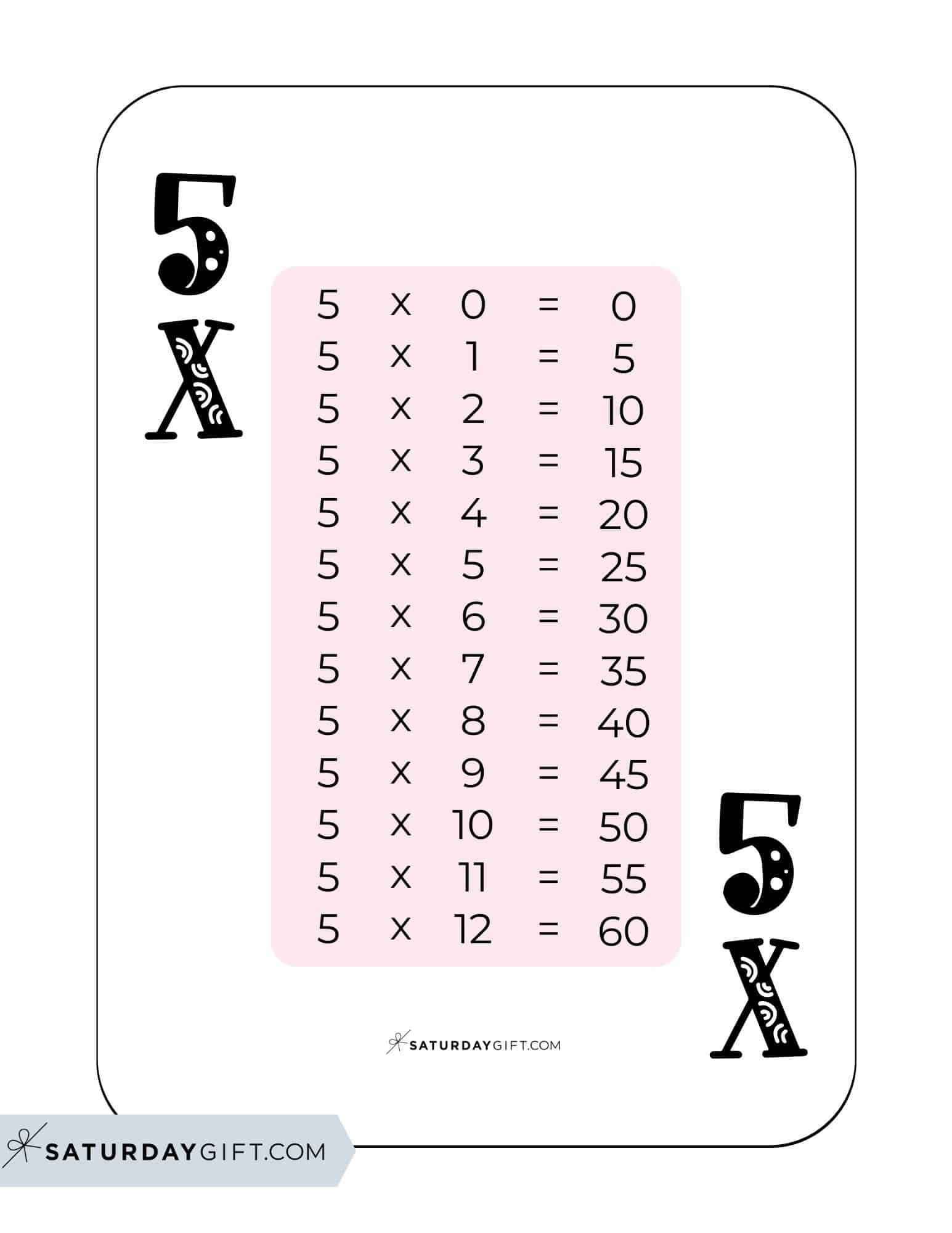 5 Times Table Chart - 17 Cute & Free Printables | SaturdayGift