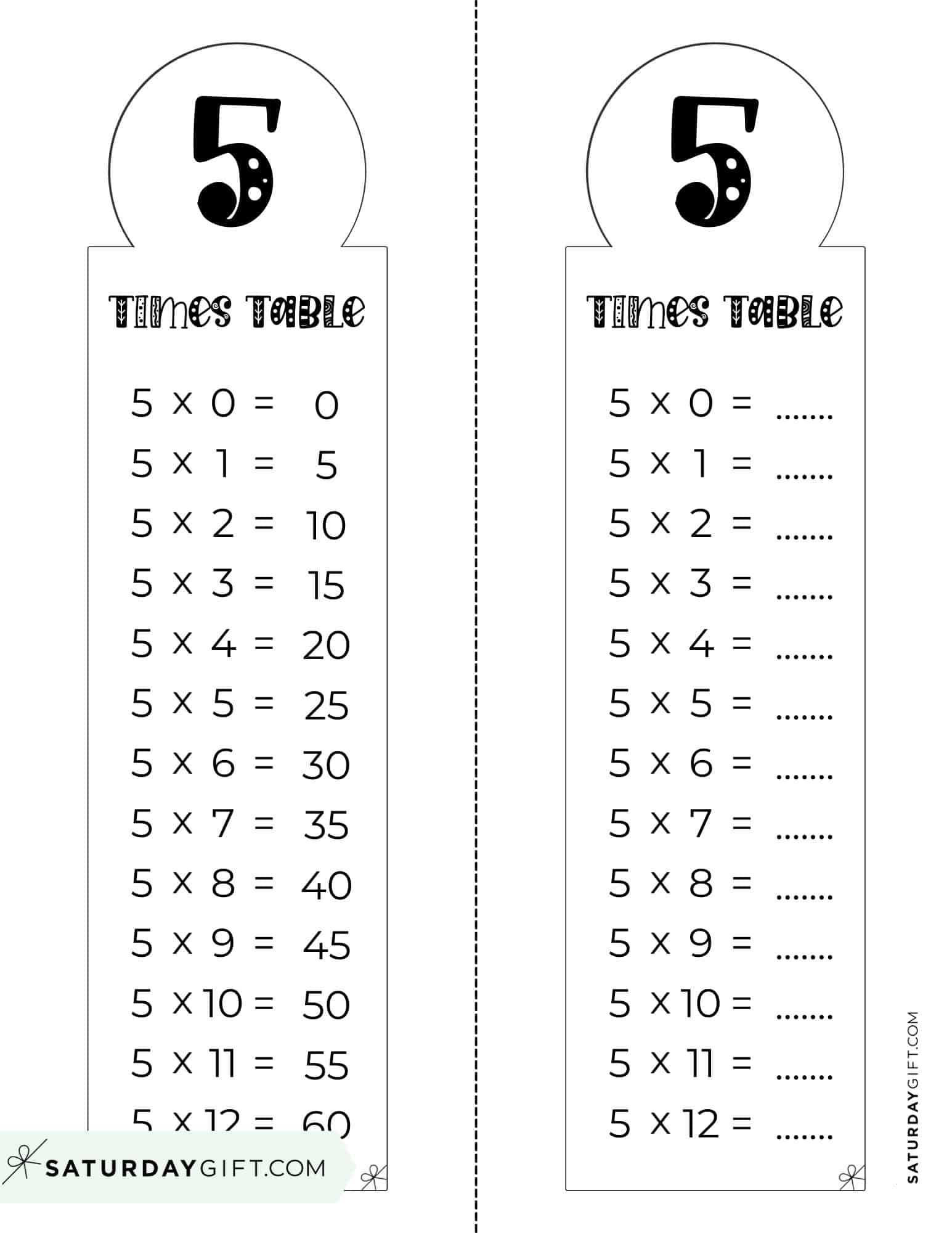 5 Times Table Chart - 17 Cute & Free Printables | SaturdayGift