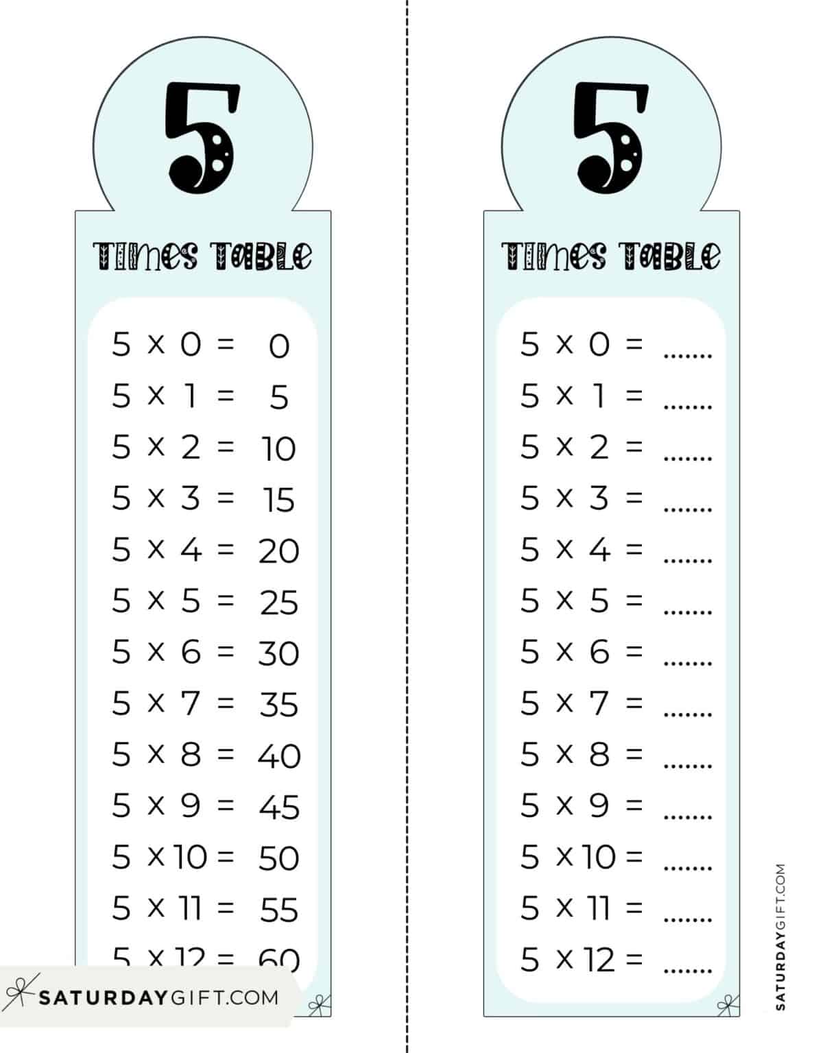 5 Times Table Chart - 17 Cute & Free Printables | SaturdayGift