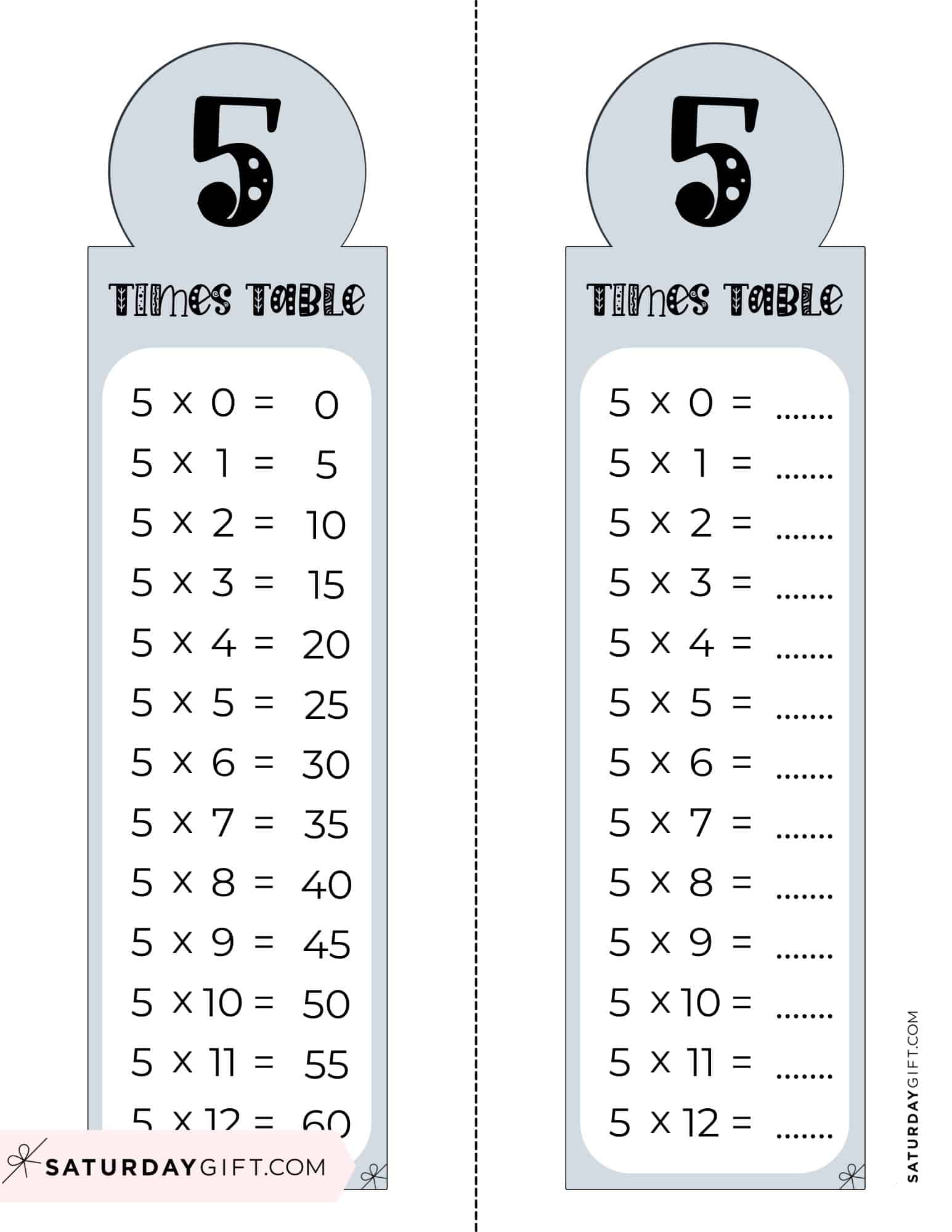 5 Times Table Chart - 17 Cute & Free Printables | SaturdayGift