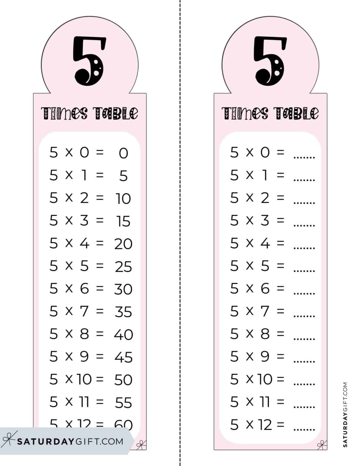 5 Times Table Chart - 17 Cute & Free Printables | SaturdayGift