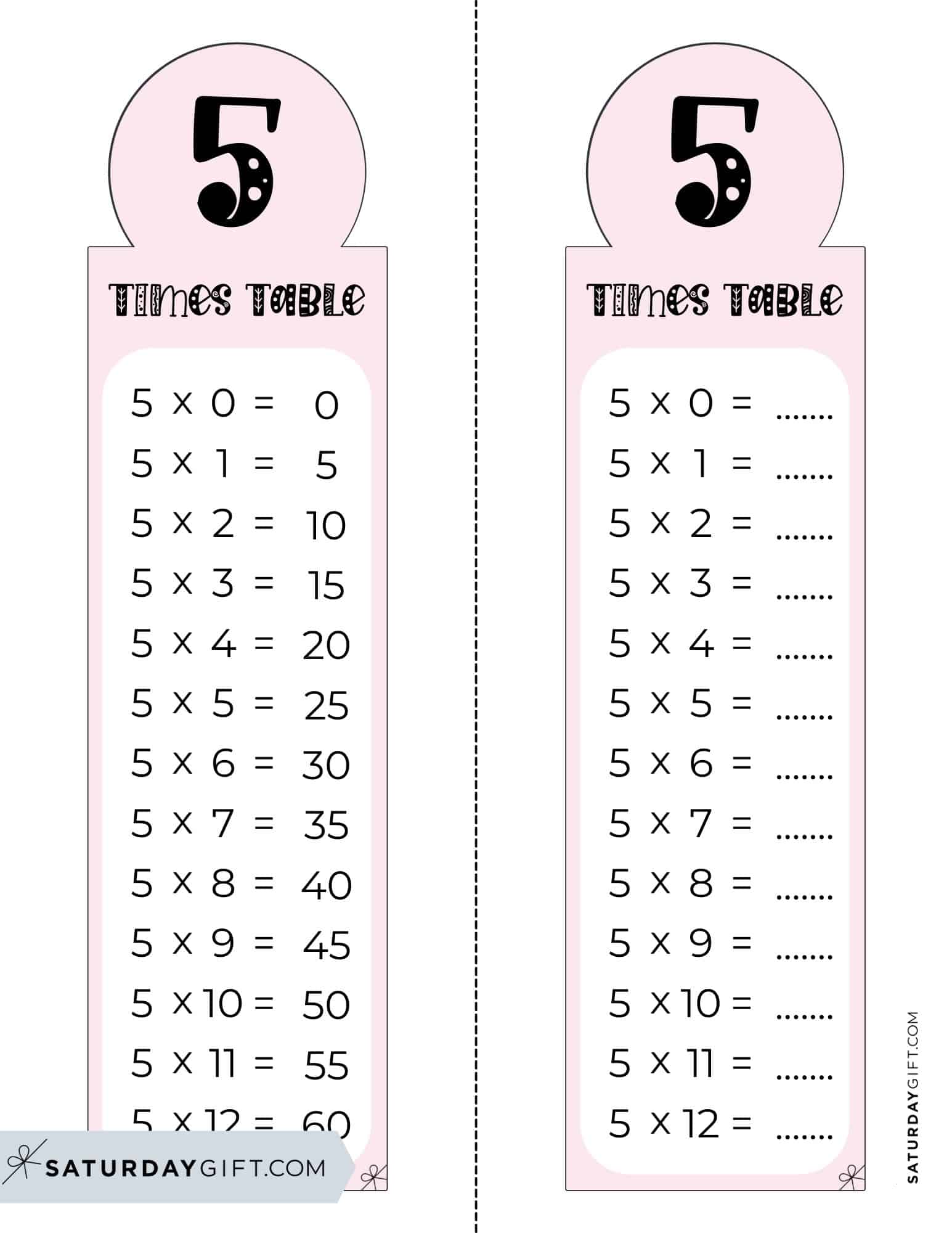5 Times Table Chart - 17 Cute & Free Printables | SaturdayGift