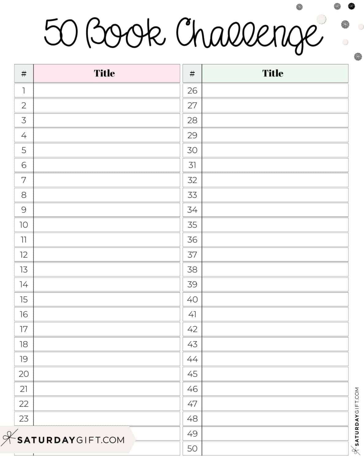 50 Book Challenge Template - 26 Free printables | SaturdayGift