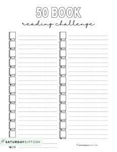50 Book Challenge Template - 26 Free printables | SaturdayGift