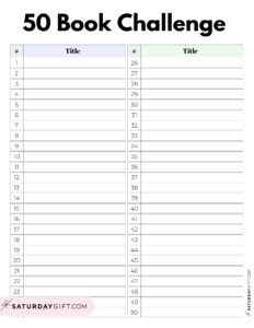 50 Book Challenge Template - 26 Free printables | SaturdayGift