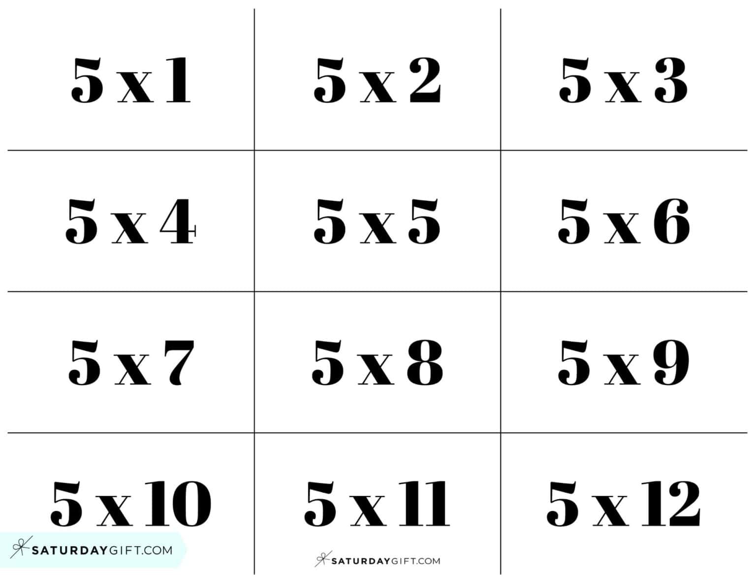Free Printable Multiplication Flash Cards | SaturdayGift
