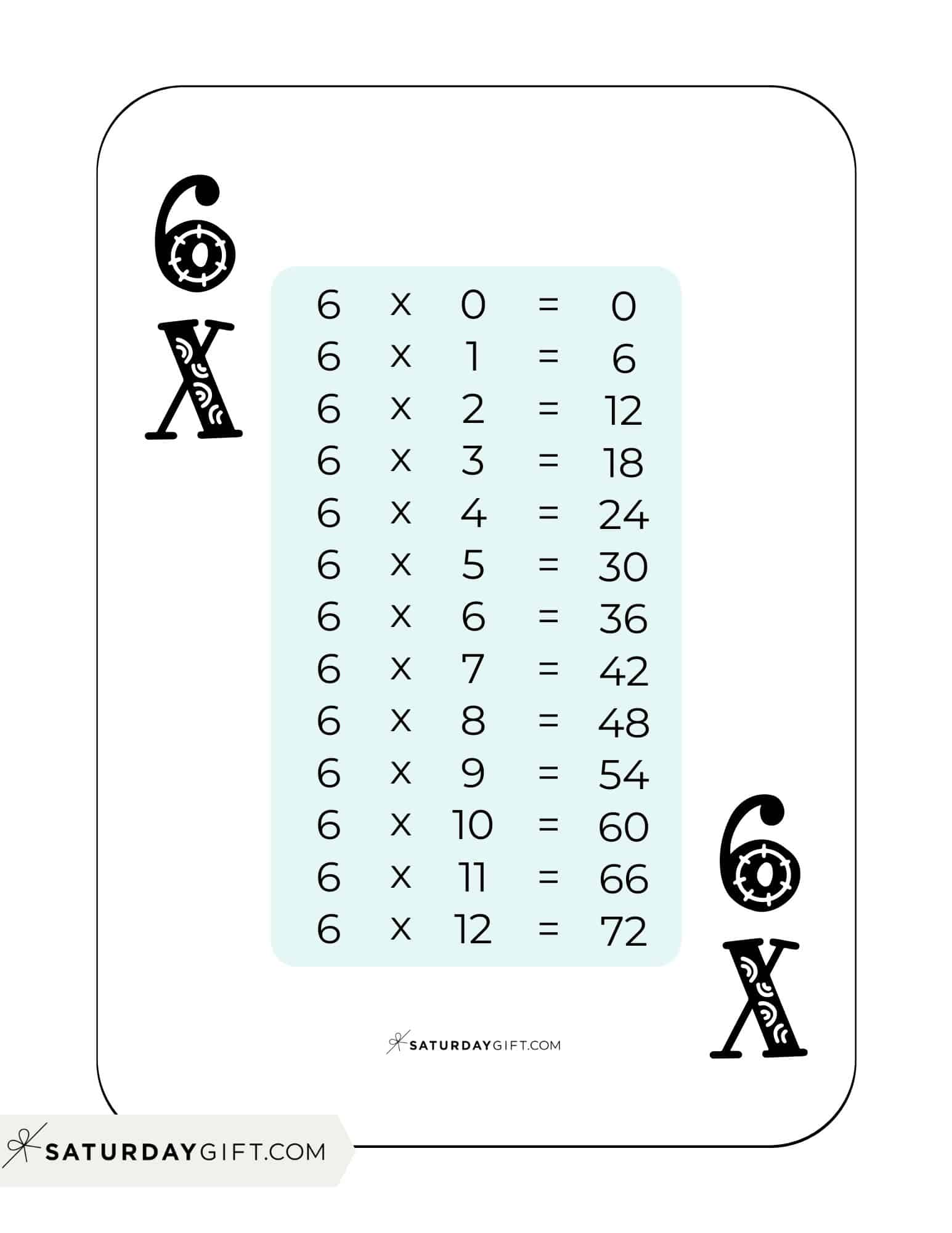 6 Times Table Chart - 15 Cute & Free Printables | SaturdayGift