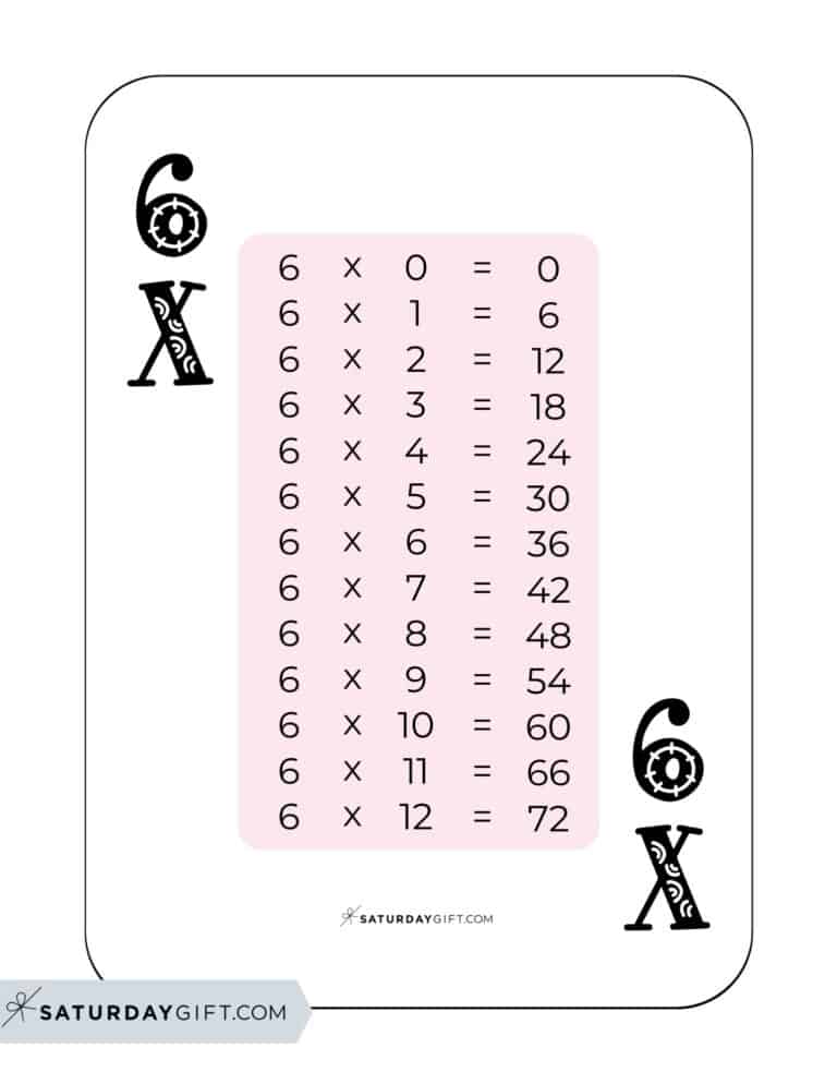 6 Times Table Chart - 15 Cute & Free Printables | SaturdayGift