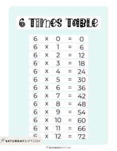 6 Times Table Chart - 15 Cute & Free Printables | SaturdayGift
