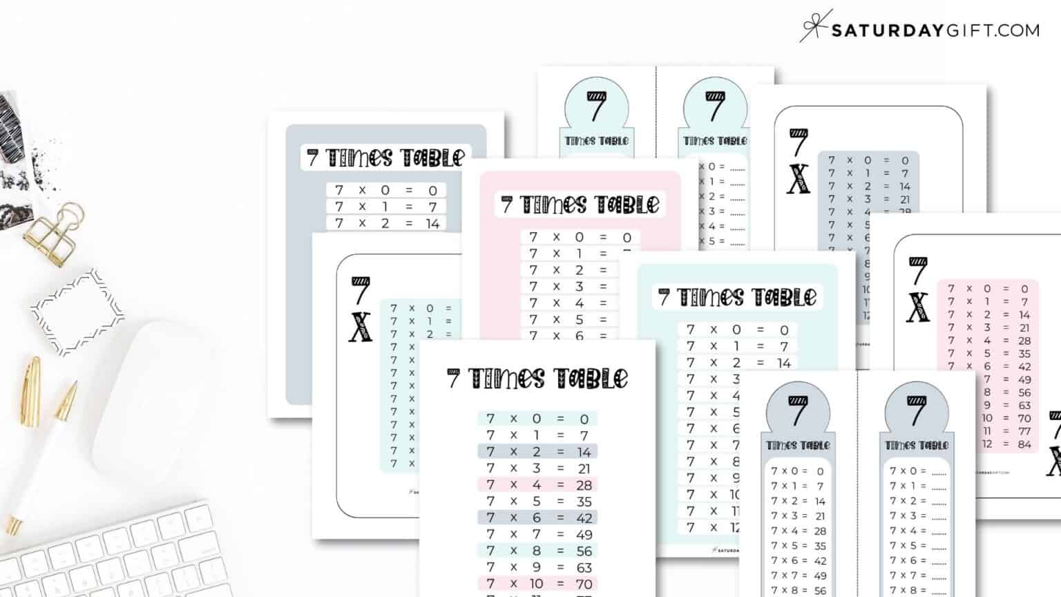 7 Times Table Chart - 15 Cute & Free Printables | SaturdayGift