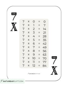 7 Times Table Chart - 15 Cute & Free Printables | SaturdayGift
