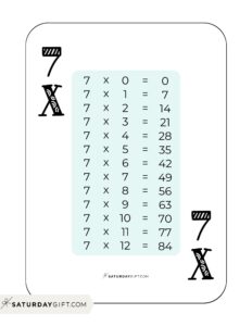 7 Times Table Chart - 15 Cute & Free Printables | SaturdayGift