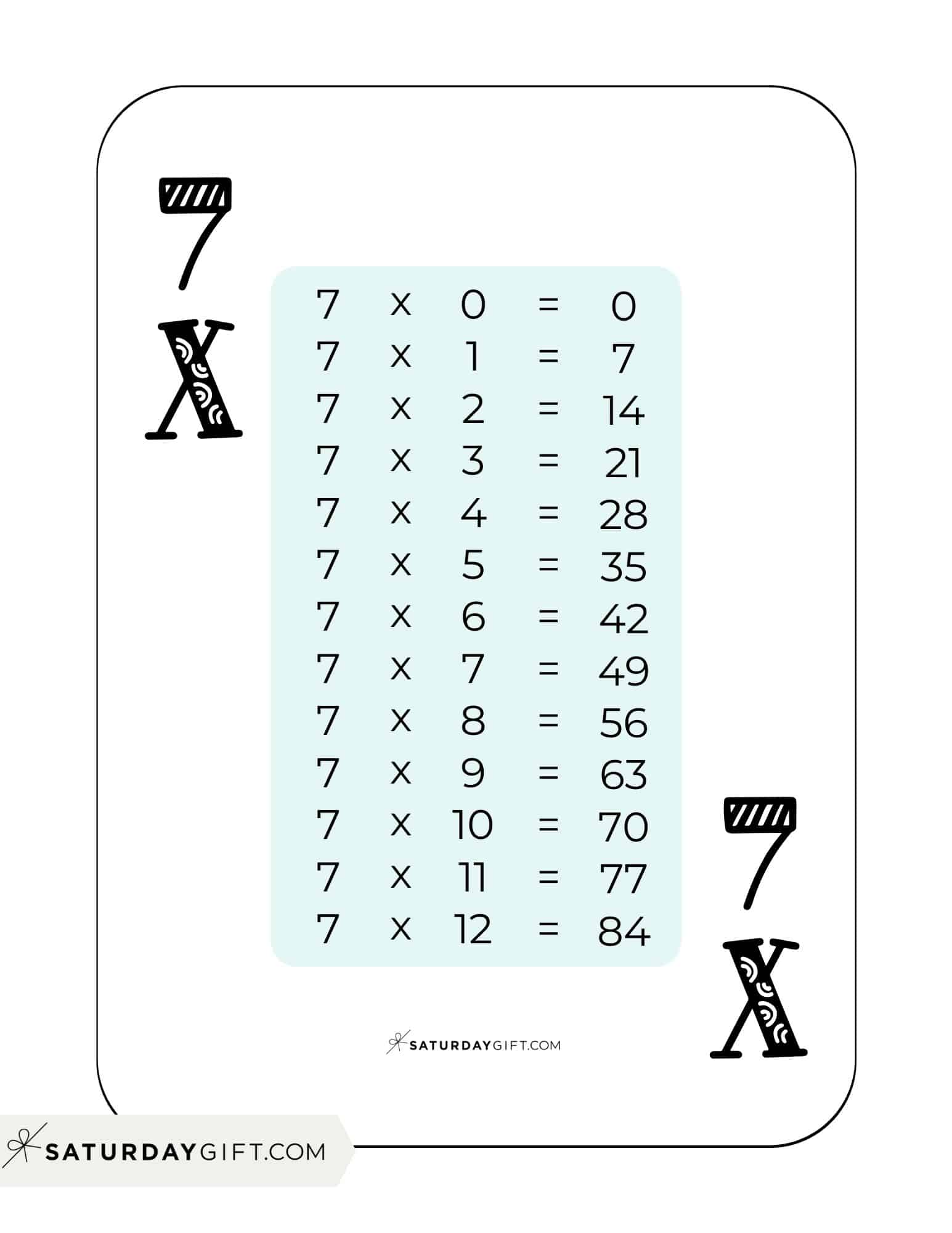 7 Times Table Chart - 15 Cute & Free Printables | SaturdayGift