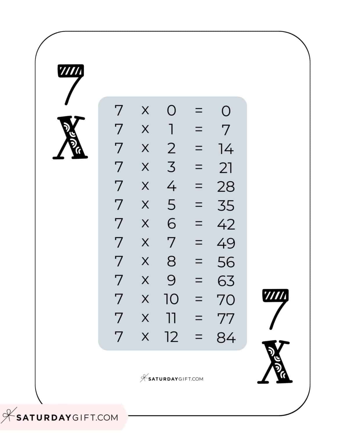 7 Times Table Chart - 15 Cute & Free Printables | SaturdayGift