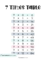 7 Times Table Chart - 15 Cute & Free Printables | SaturdayGift