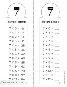7 Times Table Chart - 15 Cute & Free Printables | SaturdayGift