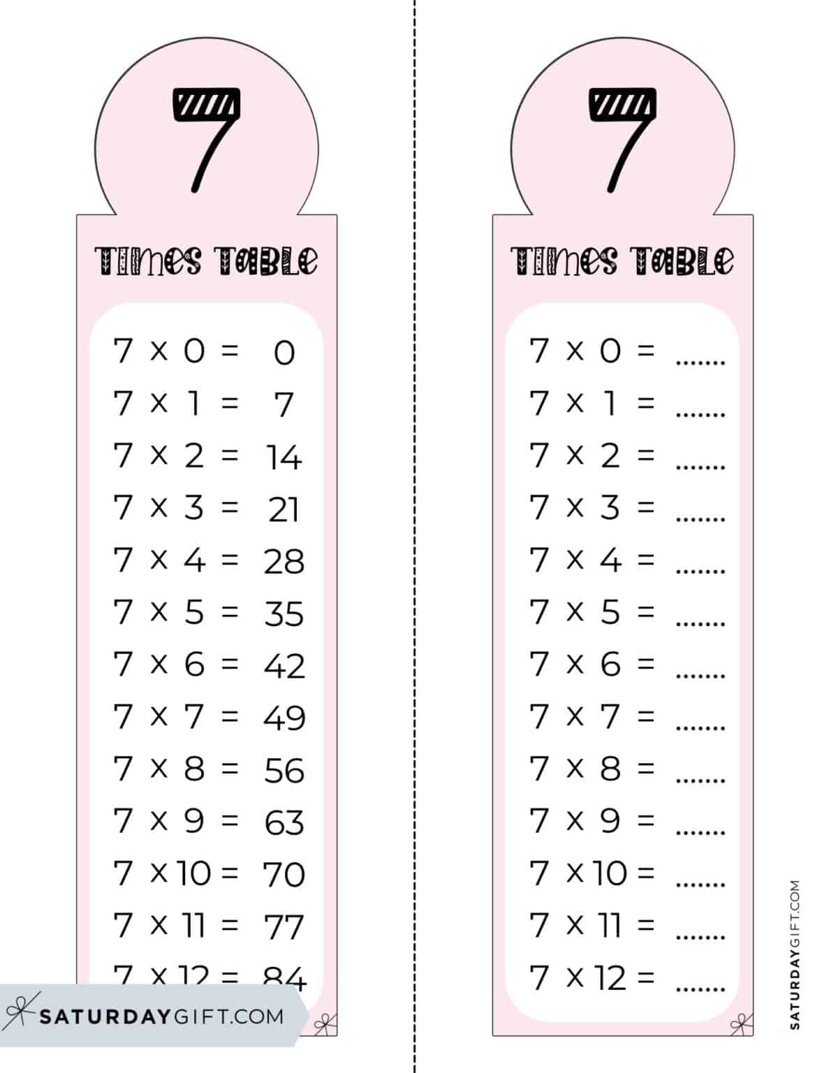 7 Times Table Chart - 15 Cute & Free Printables | SaturdayGift