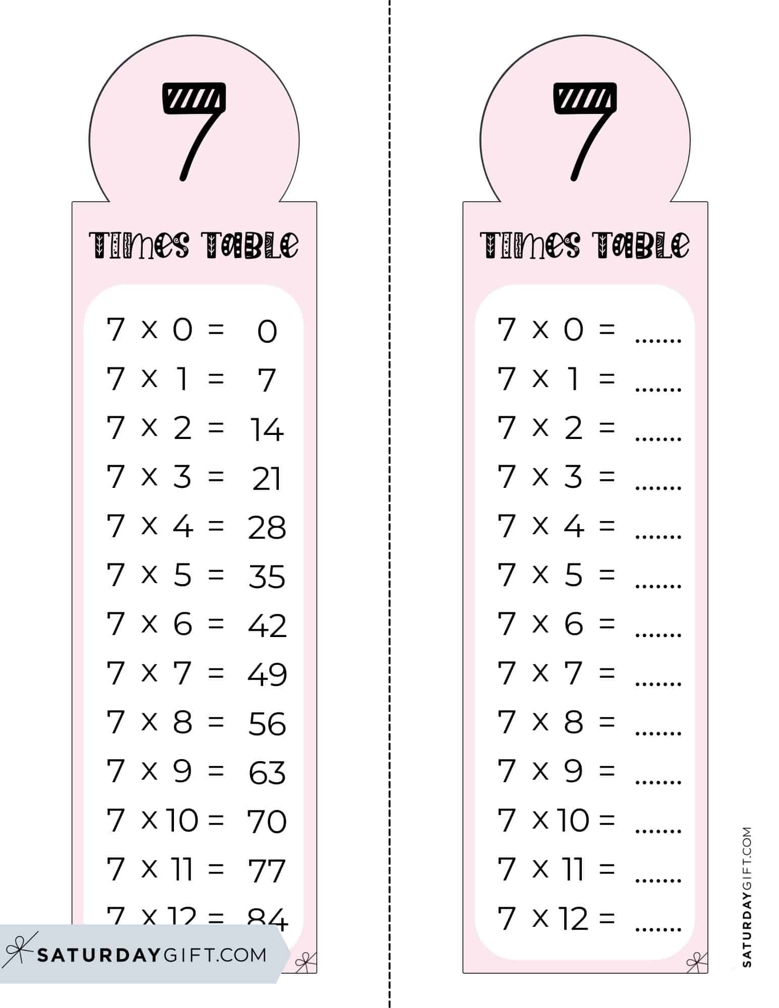 7 Times Table Chart - 15 Cute & Free Printables | SaturdayGift
