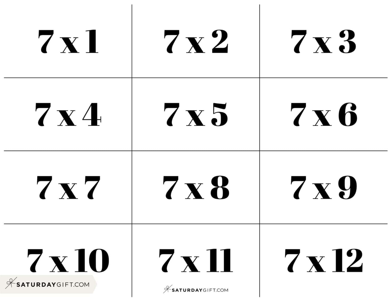 Free Printable Multiplication Flash Cards | SaturdayGift