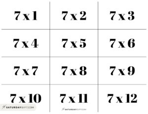 Free Printable Multiplication Flash Cards | SaturdayGift