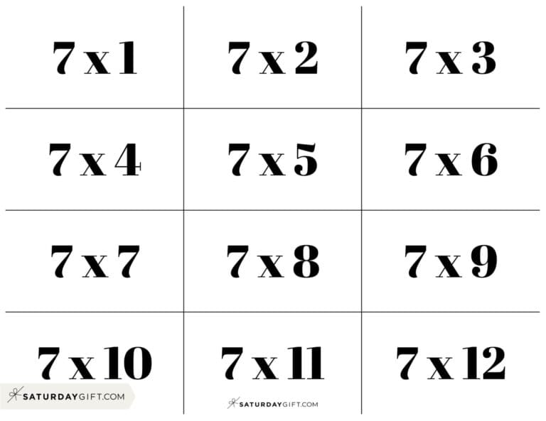 Free Printable Multiplication Flash Cards | SaturdayGift