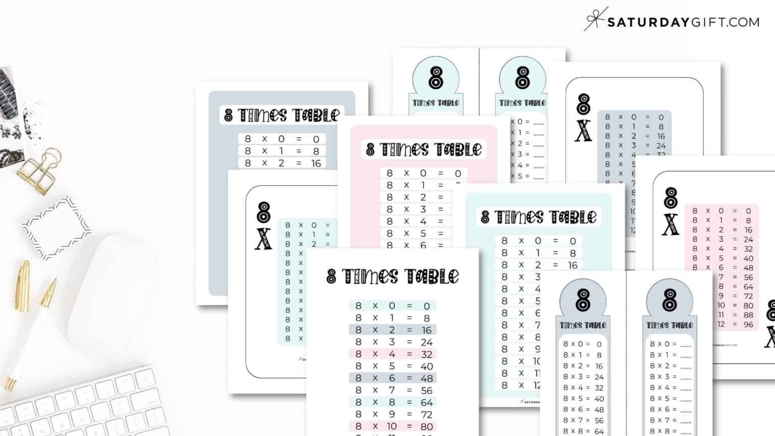 8 Times Table Chart - 15 Cute & Free Printables | SaturdayGift