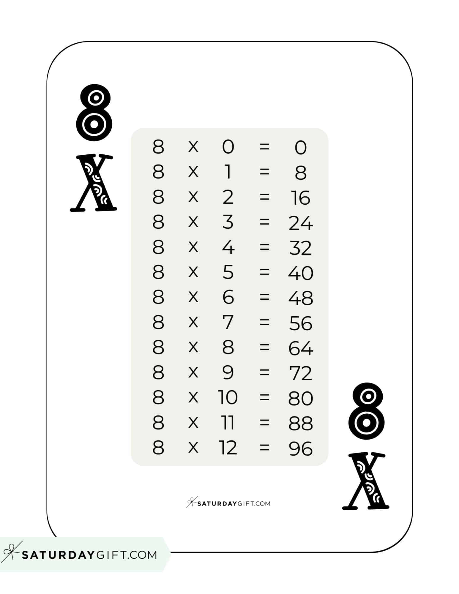 8 Times Table Chart - 15 Cute & Free Printables | SaturdayGift
