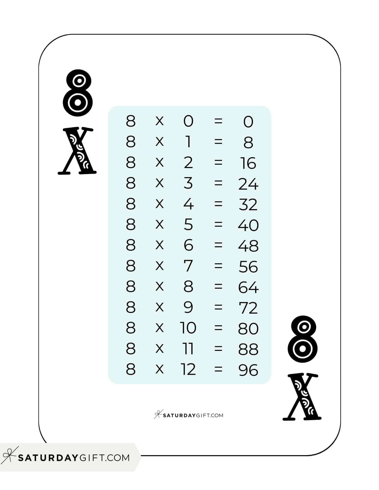8 Times Table Chart - 15 Cute & Free Printables | SaturdayGift
