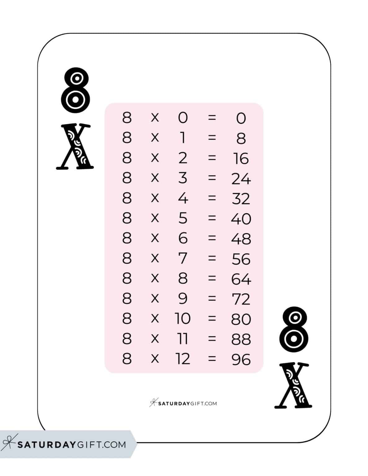 8 Times Table Chart - 15 Cute & Free Printables | SaturdayGift