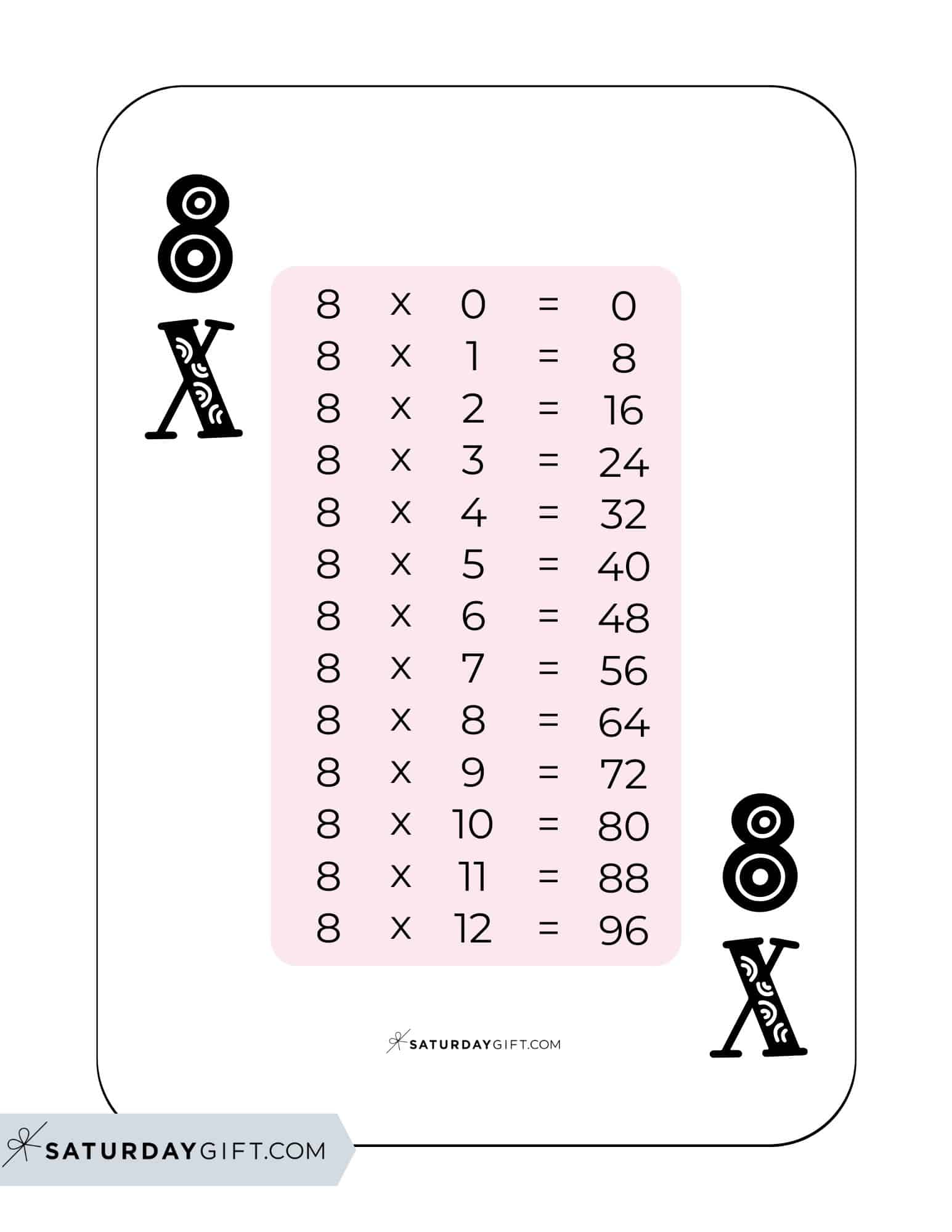 8 Times Table Chart - 15 Cute & Free Printables | SaturdayGift