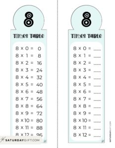 8 Times Table Chart - 15 Cute & Free Printables | SaturdayGift