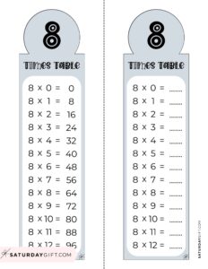 8 Times Table Chart - 15 Cute & Free Printables | SaturdayGift