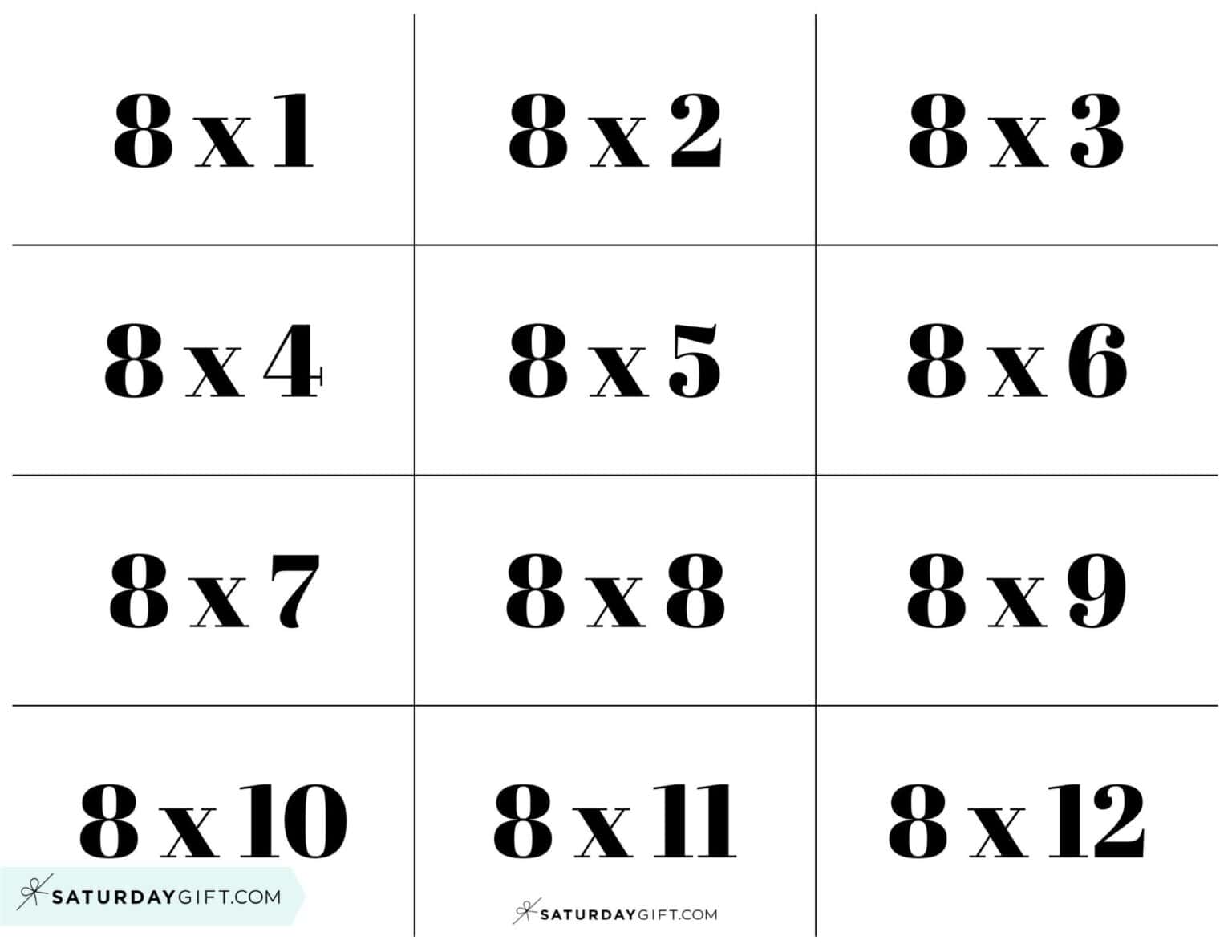 Free Printable Multiplication Flash Cards | SaturdayGift