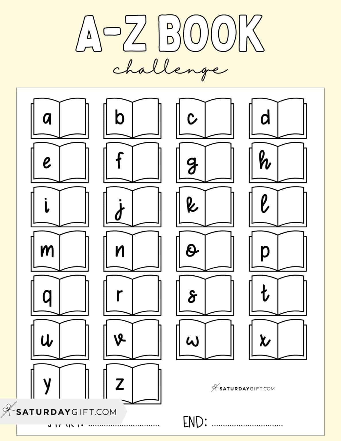 A to Z Book Challenge Template - 10 Free Printables | SaturdayGift